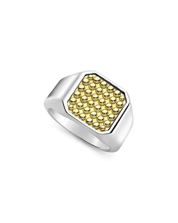Lagos 18k Yellow Gold & Sterling Silver Anthem Caviar Beaded Square Ring - Gold/silver