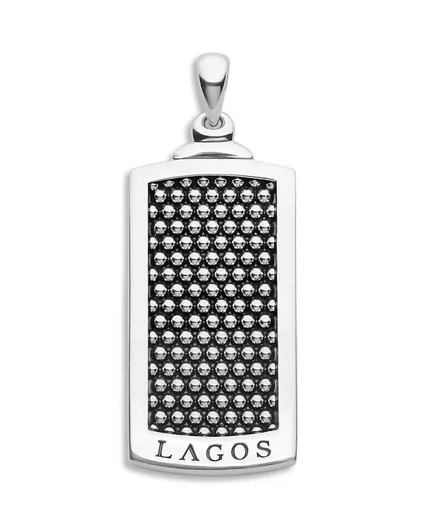 Lagos Sterling Anthem Caviar Beaded Dog Tag Amulet Pendant - Silver