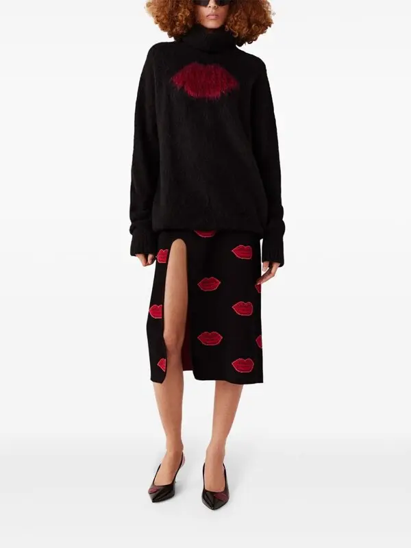 Stella McCartney Lips-print Knit Midi Skirt