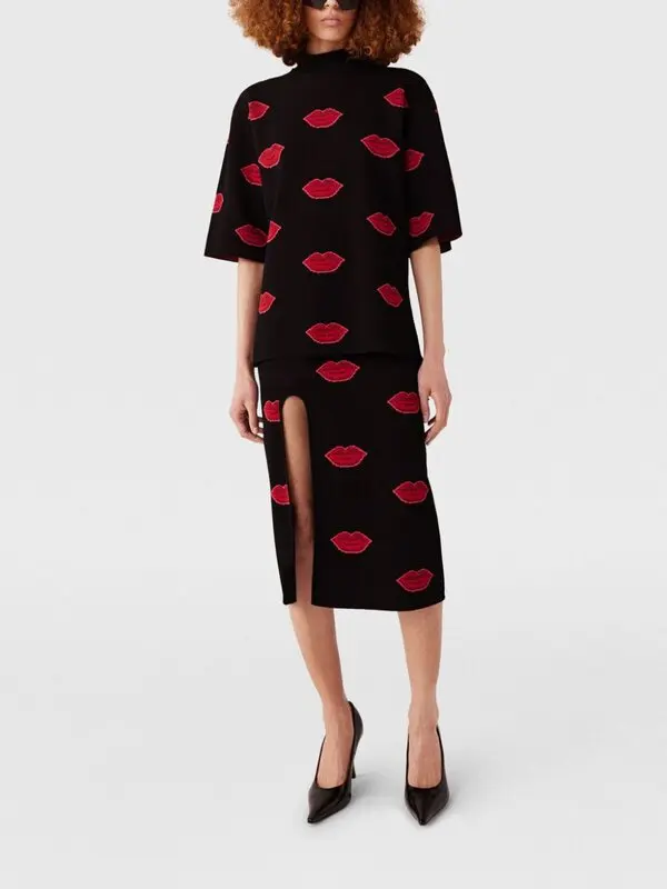 Stella McCartney Lips-print Knit Midi Skirt