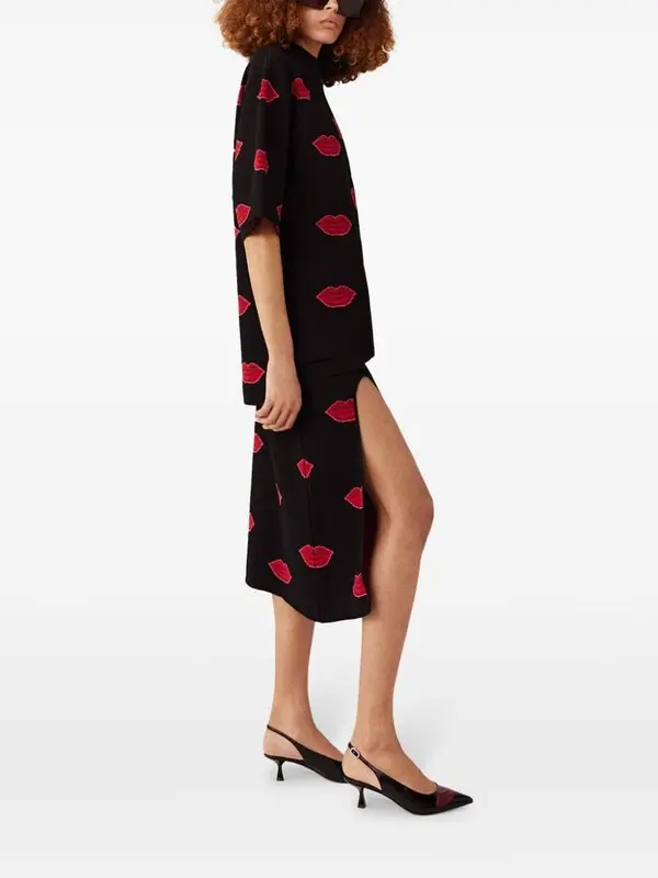 Stella McCartney Lips-print Knit Midi Skirt