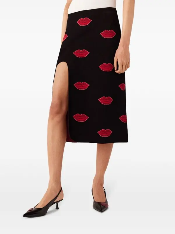 Stella McCartney Lips-print Knit Midi Skirt