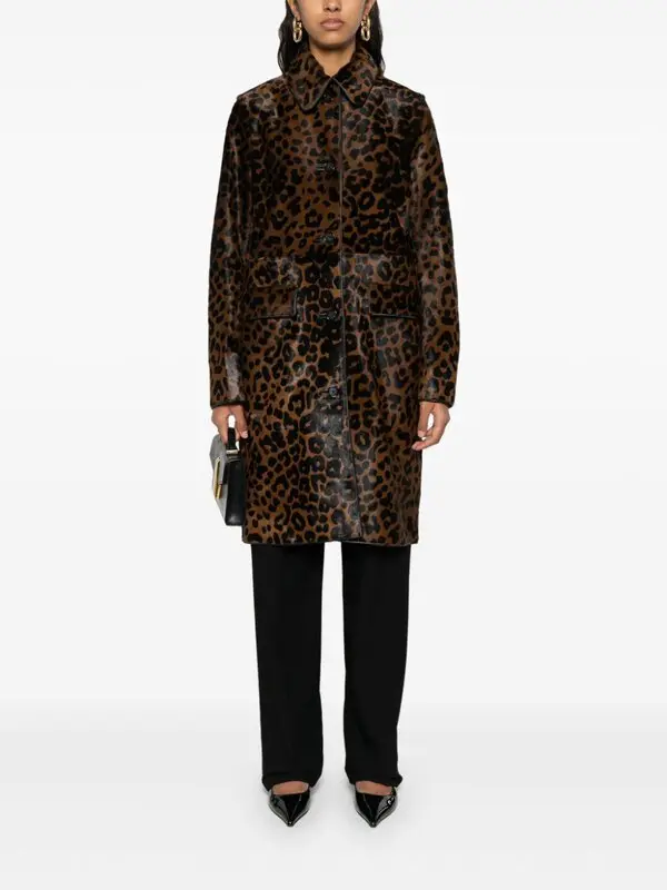 TOTEME Leopard-print Calf Leather Coat - Brown