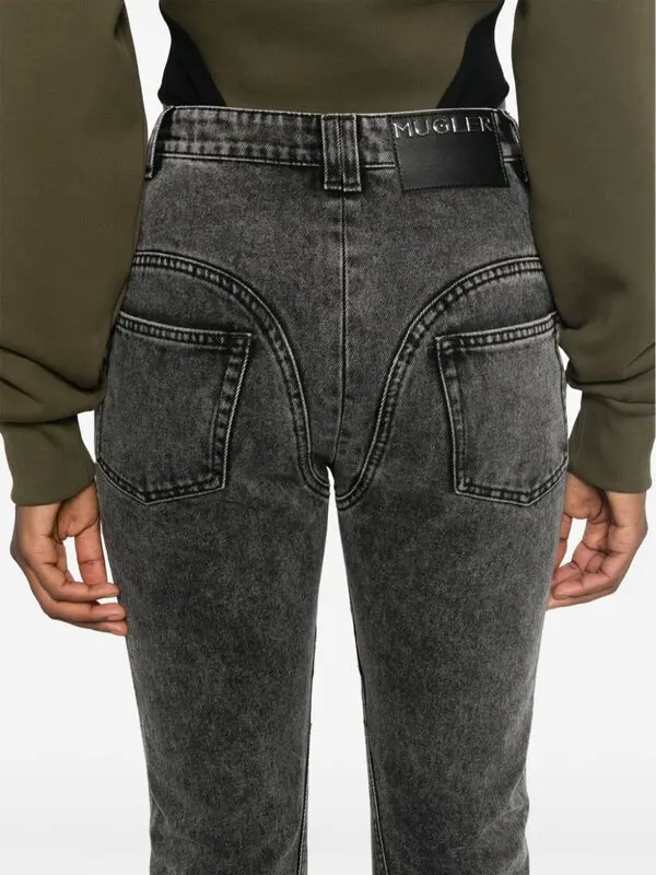 MUGLER Washed Flared Jeans - Black