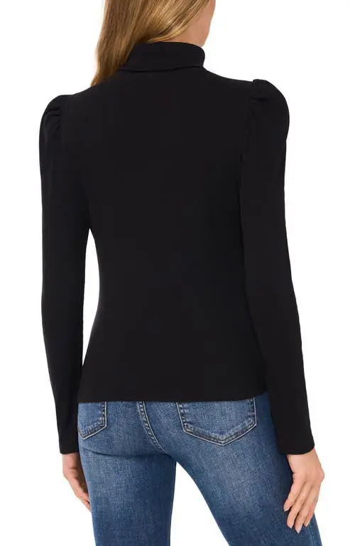 CECE DUPRAZ Gathered Sleeve Turtleneck Top - Rich Black