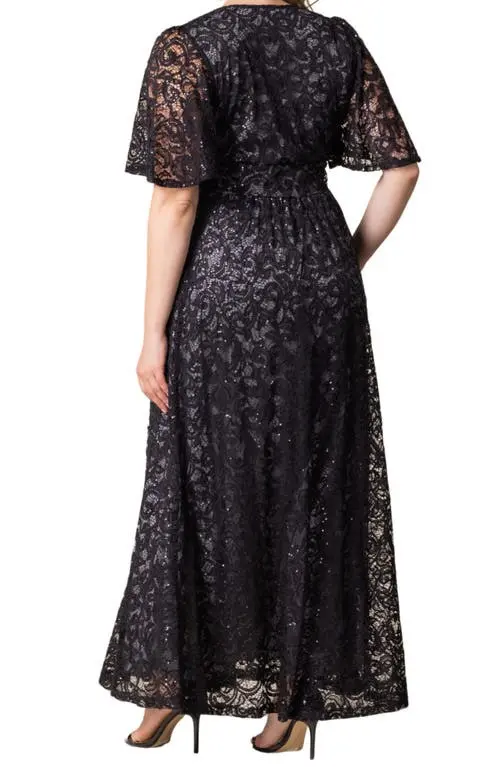 KIYONNA Luminous Sequin Lace A-line Gown - Storm Grey