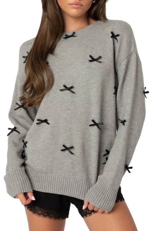 EDIKTED Bow Oversized Sweater - Gray-melange
