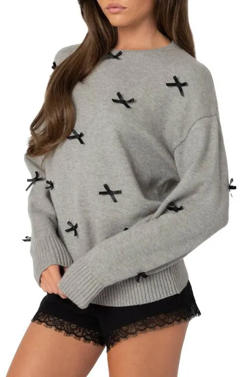EDIKTED Bow Oversized Sweater - Gray-melange