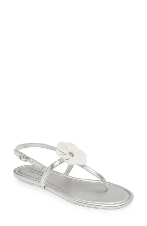 STUART WEITZMAN X Sandy Liang T-strap Slingback Sandal - Silver/white