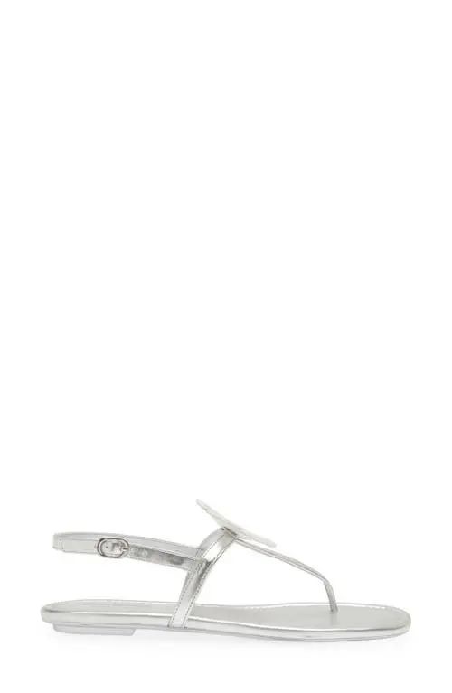 STUART WEITZMAN X Sandy Liang T-strap Slingback Sandal - Silver/white