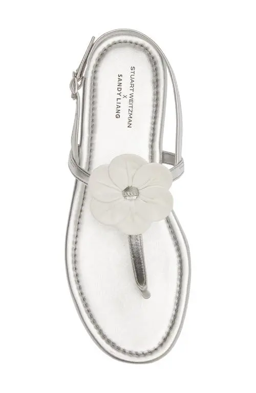 STUART WEITZMAN X Sandy Liang T-strap Slingback Sandal - Silver/white