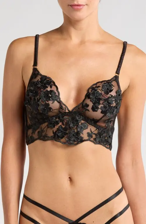 KILO BRAVA Floral Embroidered Longline Bralette - Black