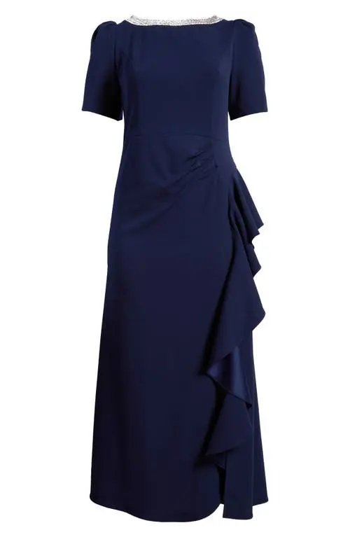 Alex Evenings Embellished Ruffle Gown - Navy