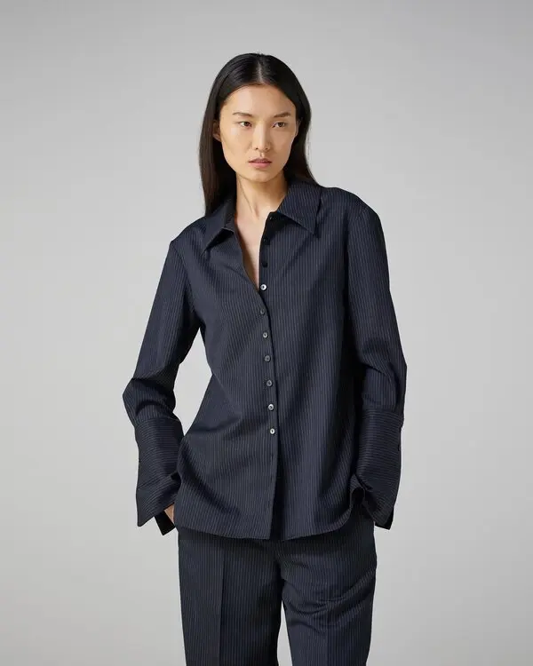 Veronica De Piante Livia Shirt In Wool Pinstripe