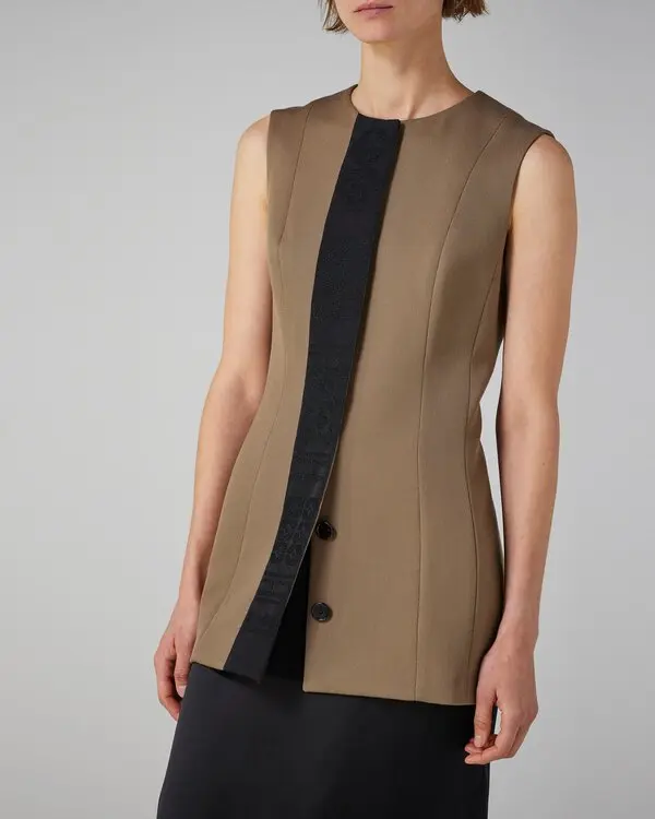 Veronica De Piante Gia Vest With Sep In Wool Twill - Mocha