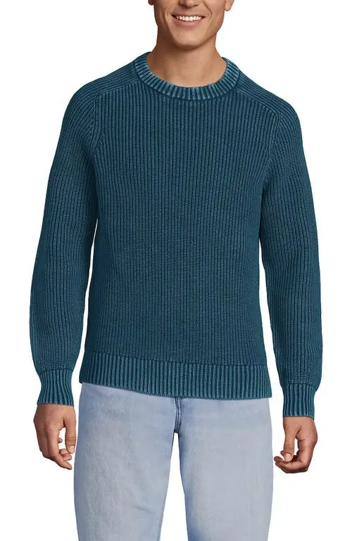 LANDS' END Drifter Cotton Crewneck Sweater - Baltic Teal