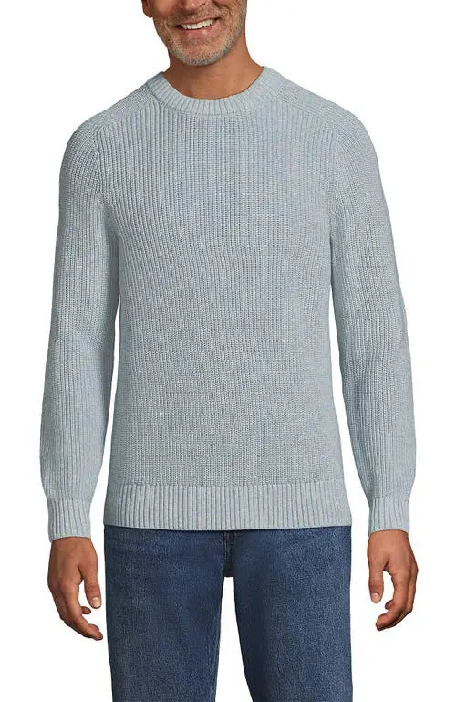 LANDS' END Drifter Cotton Crewneck Sweater - Oasis Blue Marl