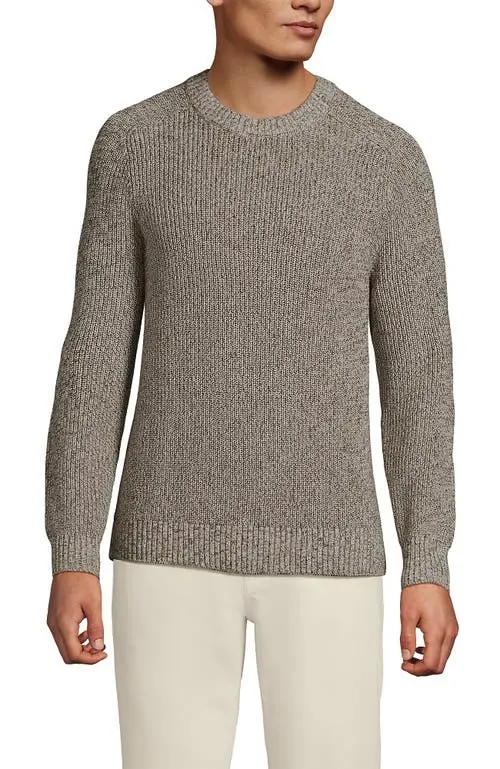 LANDS' END Drifter Cotton Crewneck Sweater - Soft Driftwood Marl