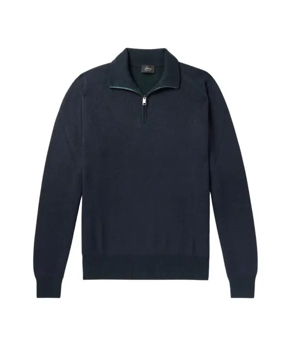Brioni Slim-fit Ribbed Brushed Cashmere And Wool-blend Half-zip Sweater