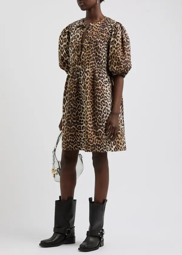 printed cotton poplin mini dress ganni GANNI Printed Cotton Poplin Mini Dress