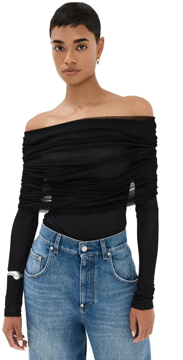 Christopher Esber Sonora Veiled Off-shoulder Knit Top