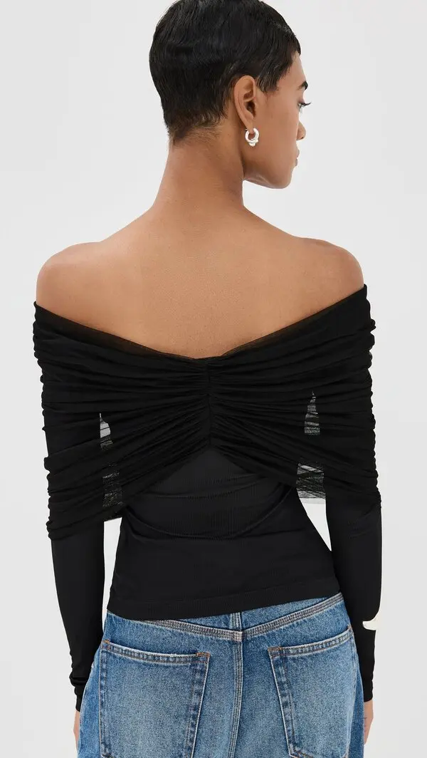 Christopher Esber Sonora Veiled Off-shoulder Knit Top