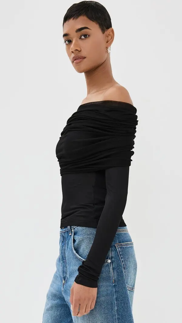 Christopher Esber Sonora Veiled Off-shoulder Knit Top
