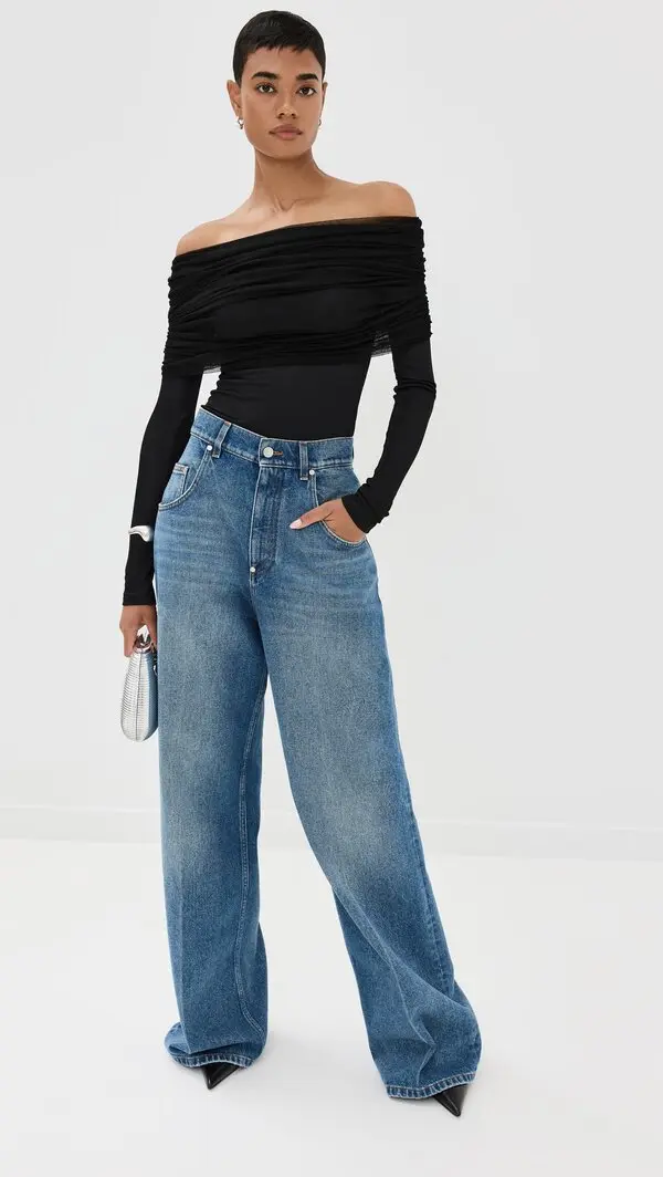 Christopher Esber Sonora Veiled Off-shoulder Knit Top