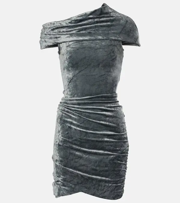 Rick Owens Lola Draped Velvet Minidress - Blue