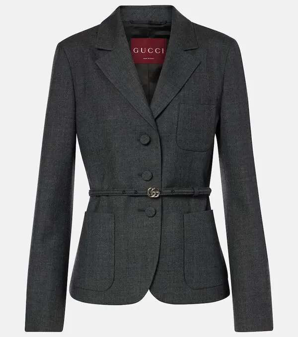 Gucci Double G Belted Wool Blazer