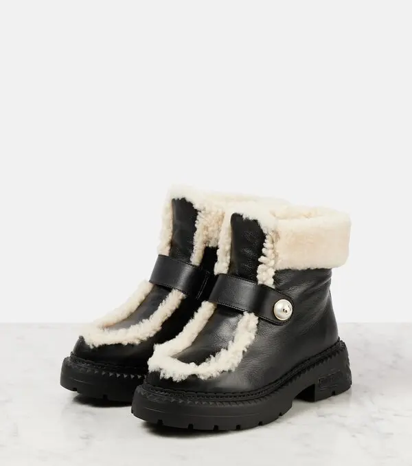 JIMMY CHOO Shea Shearling-lined Leather Ankle Boots - Black
