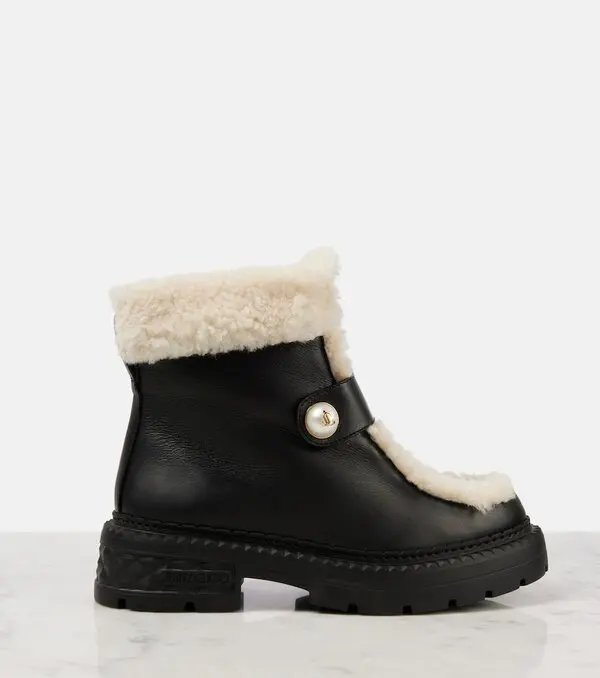 JIMMY CHOO Shea Shearling-lined Leather Ankle Boots - Black