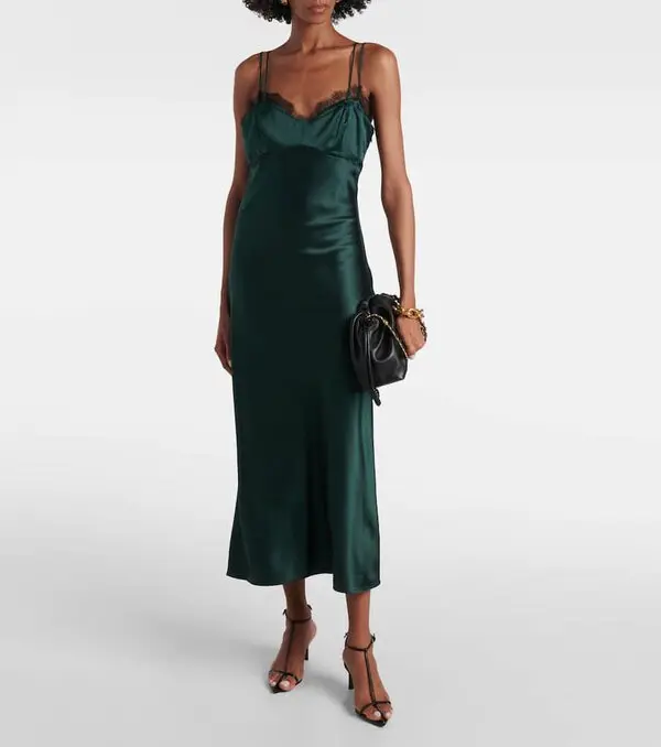 Veronica Beard Bixie Silk-Blend Satin Slip Dress In Green - 30% Off |  Editorialist