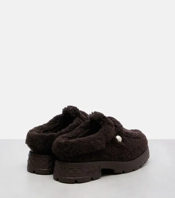 JIMMY CHOO Shea Shearling Platform Mules - Brown