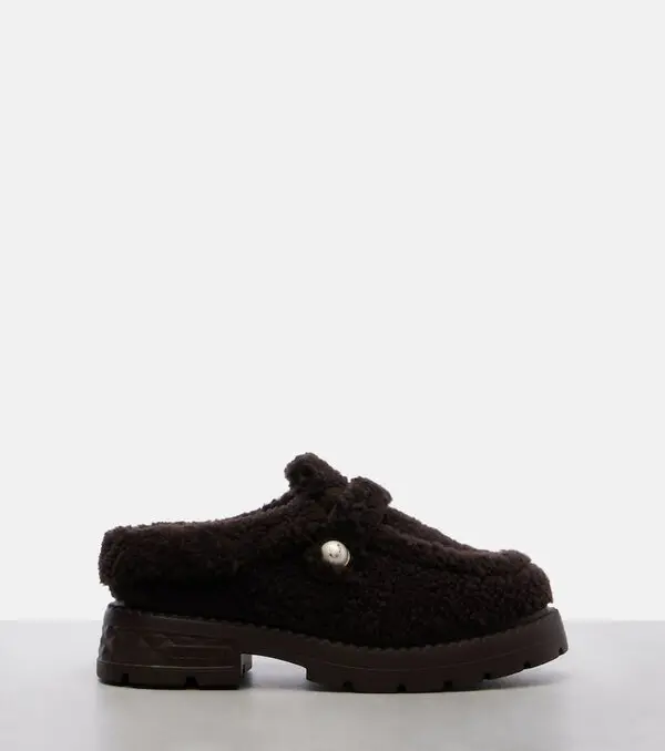 JIMMY CHOO Shea Shearling Platform Mules - Brown