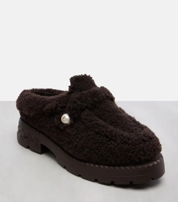 JIMMY CHOO Shea Shearling Platform Mules - Brown
