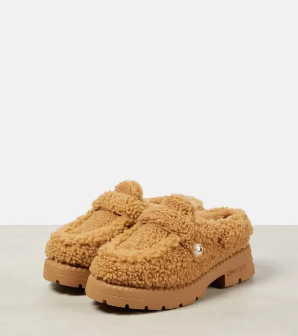 JIMMY CHOO Shea Shearling Mules - Brown