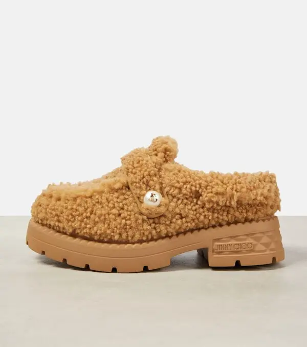 JIMMY CHOO Shea Shearling Mules - Brown