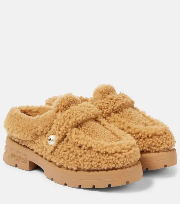 JIMMY CHOO Shea Shearling Mules - Brown