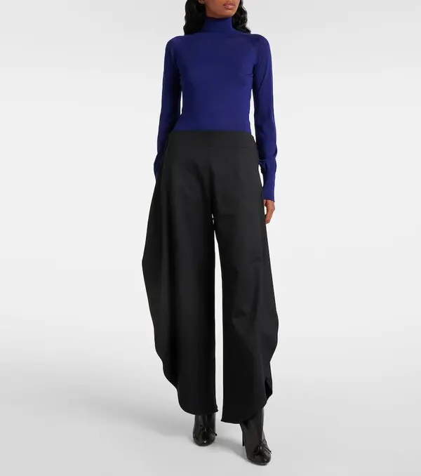 Alaïa Sheer Turtleneck Wool Bodysuit - Blue