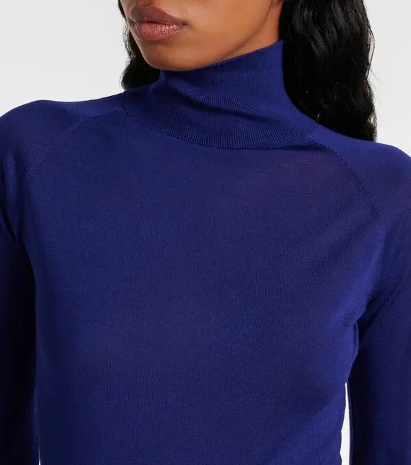 Alaïa Sheer Turtleneck Wool Bodysuit - Blue