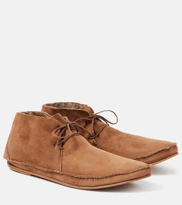 THE ROW Tyler Shearling-lined Suede Moccasins - Brown