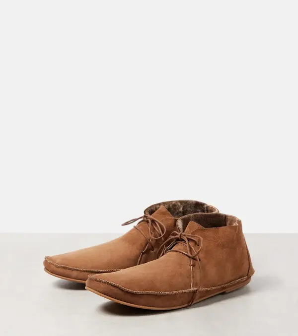 THE ROW Tyler Shearling-lined Suede Moccasins - Brown