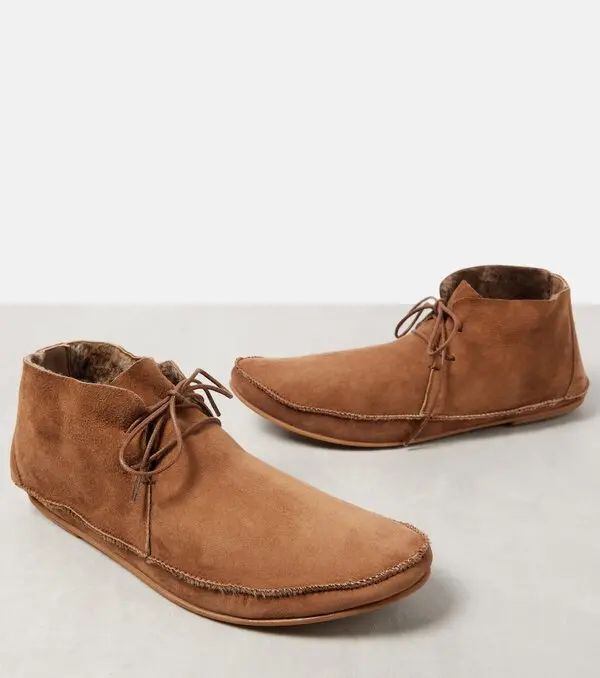 THE ROW Tyler Shearling-lined Suede Moccasins - Brown