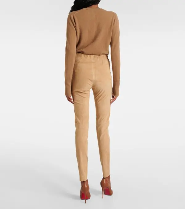 JOSEPH Mid-rise Suede Leggings - Beige