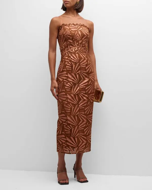 Ramy Brook Nonie Geometric Lace Midi Dress In Bronze Lace - 50% Off |  Editorialist