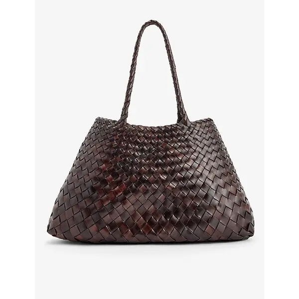 Dragon Diffusion Santa Croce Woven-leather Top-handle Basket Bag - Dark Brown