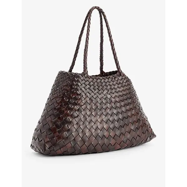 Dragon Diffusion Santa Croce Woven-leather Top-handle Basket Bag - Dark Brown