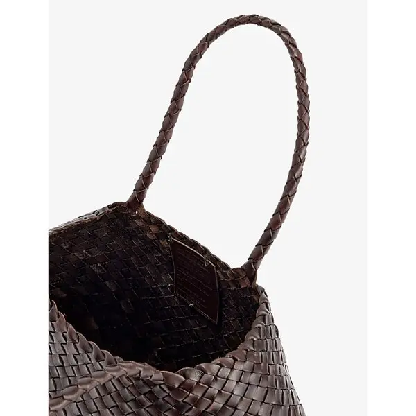 Dragon Diffusion Santa Croce Woven-leather Top-handle Basket Bag - Dark Brown