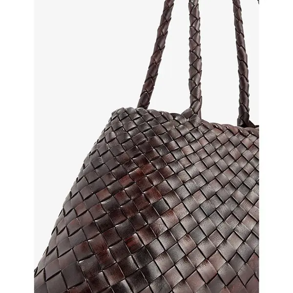 Dragon Diffusion Santa Croce Woven-leather Top-handle Basket Bag - Dark Brown